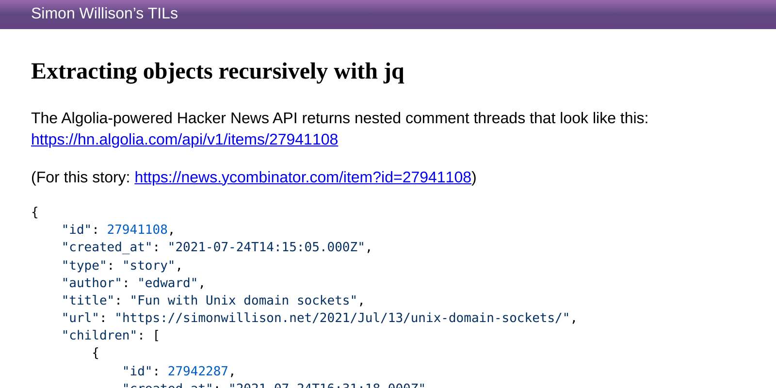 Extracting objects recursively with jq | Simon Willison’s TILs