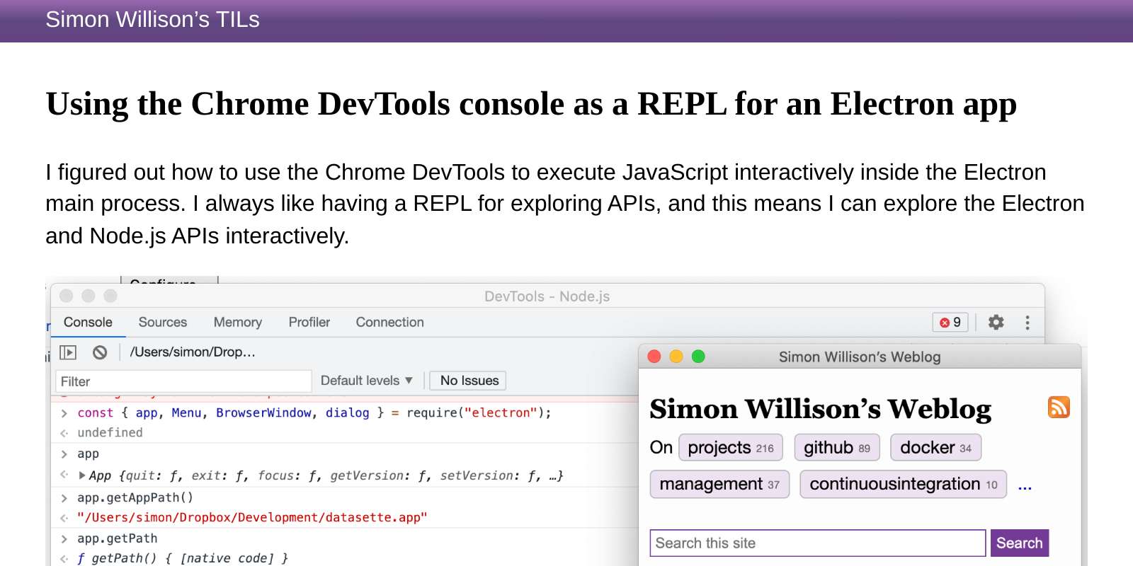 Using The Chrome Devtools Console As A Repl For An Electron App Simon