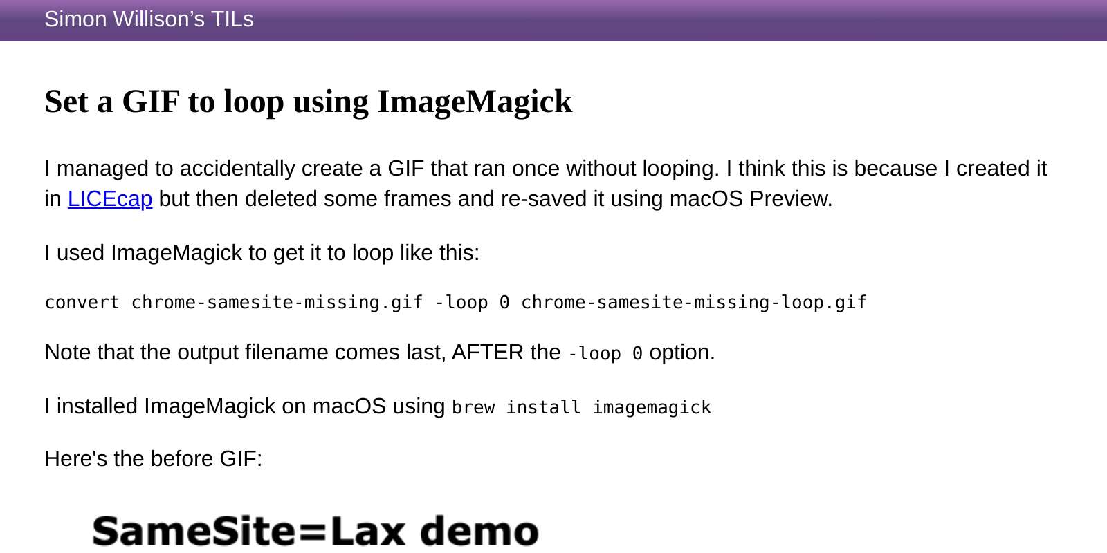 Set a GIF to loop using ImageMagick | Simon Willison’s TILs