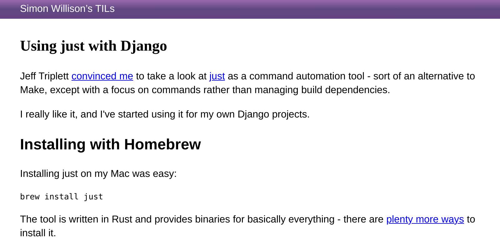Using Just With Django Simon Willisons Tils