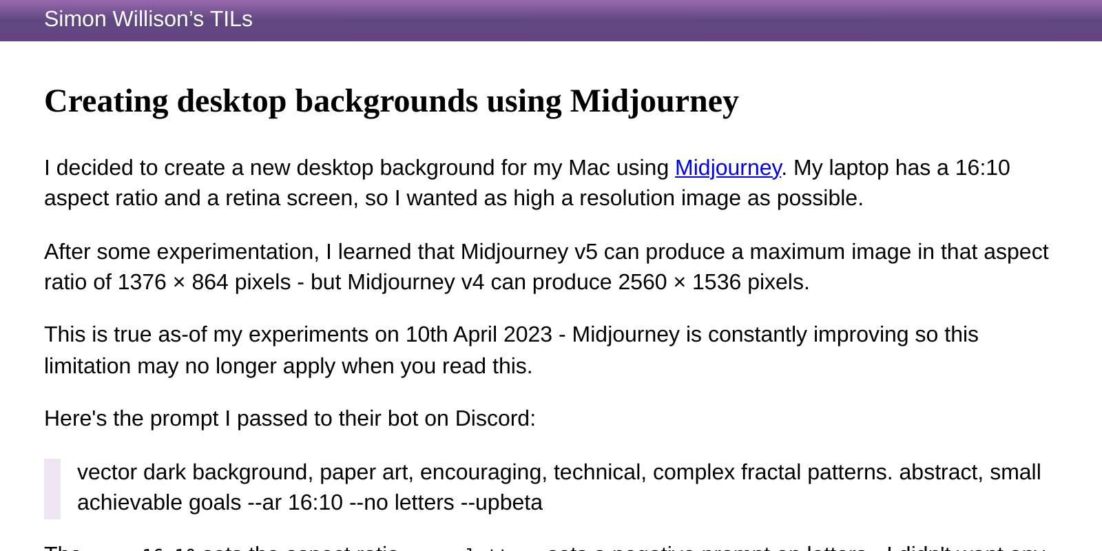 Creating desktop backgrounds using Midjourney | Simon Willison’s TILs