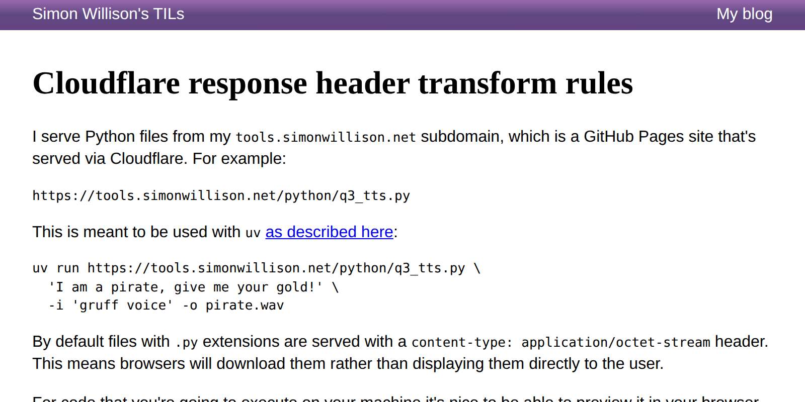 Cloudflare response header transform rules | Simon Willison’s TILs