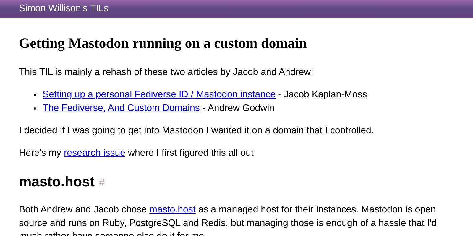 Getting Mastodon running on a custom domain | Simon Willison’s TILs