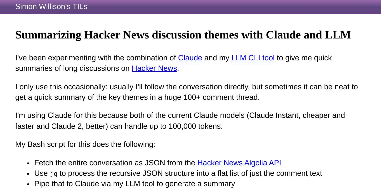 Summarizing Hacker News discussion themes with Claude and LLM | Simon ...