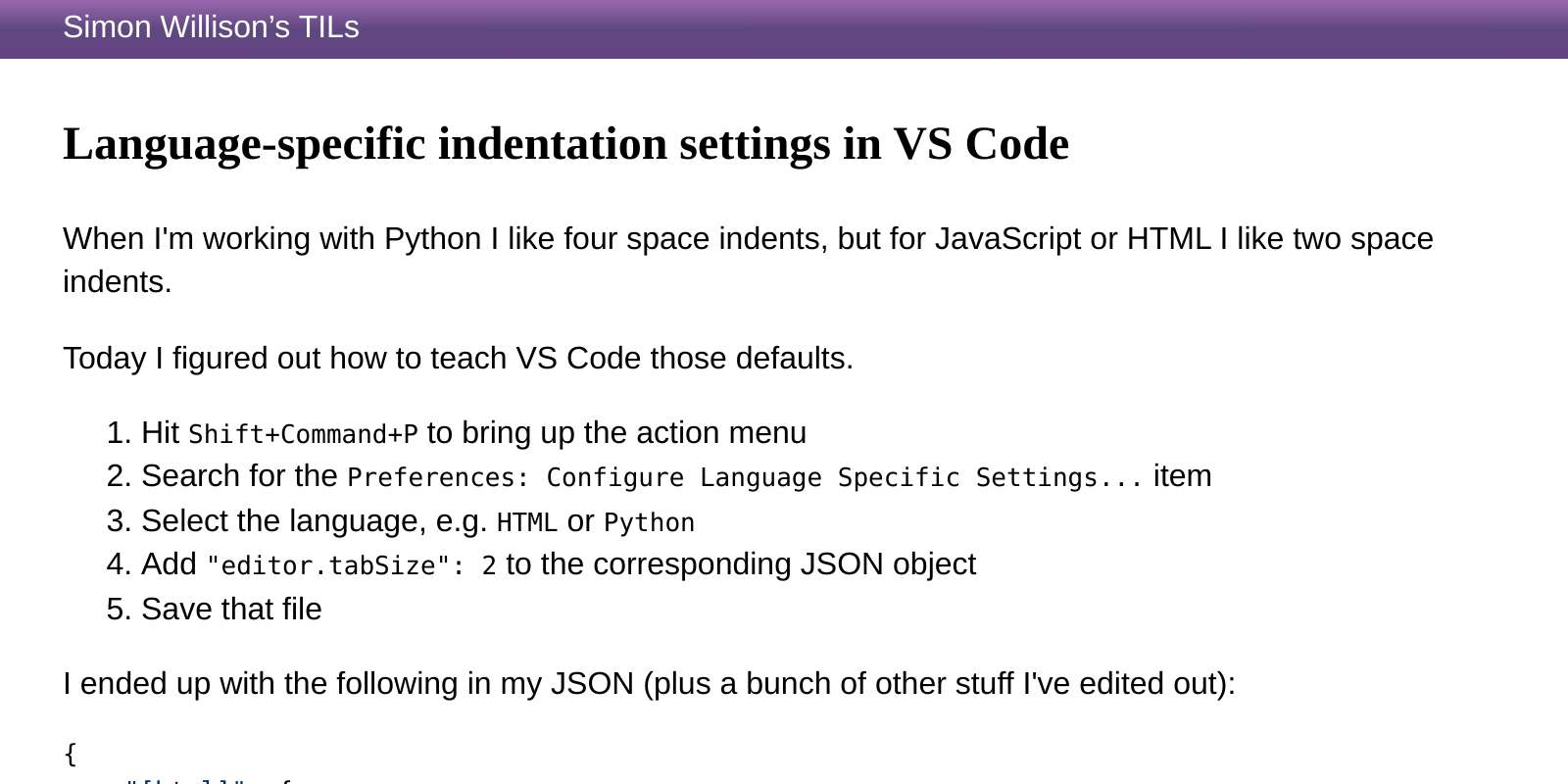 Language-specific indentation settings in VS Code | Simon Willison’s TILs