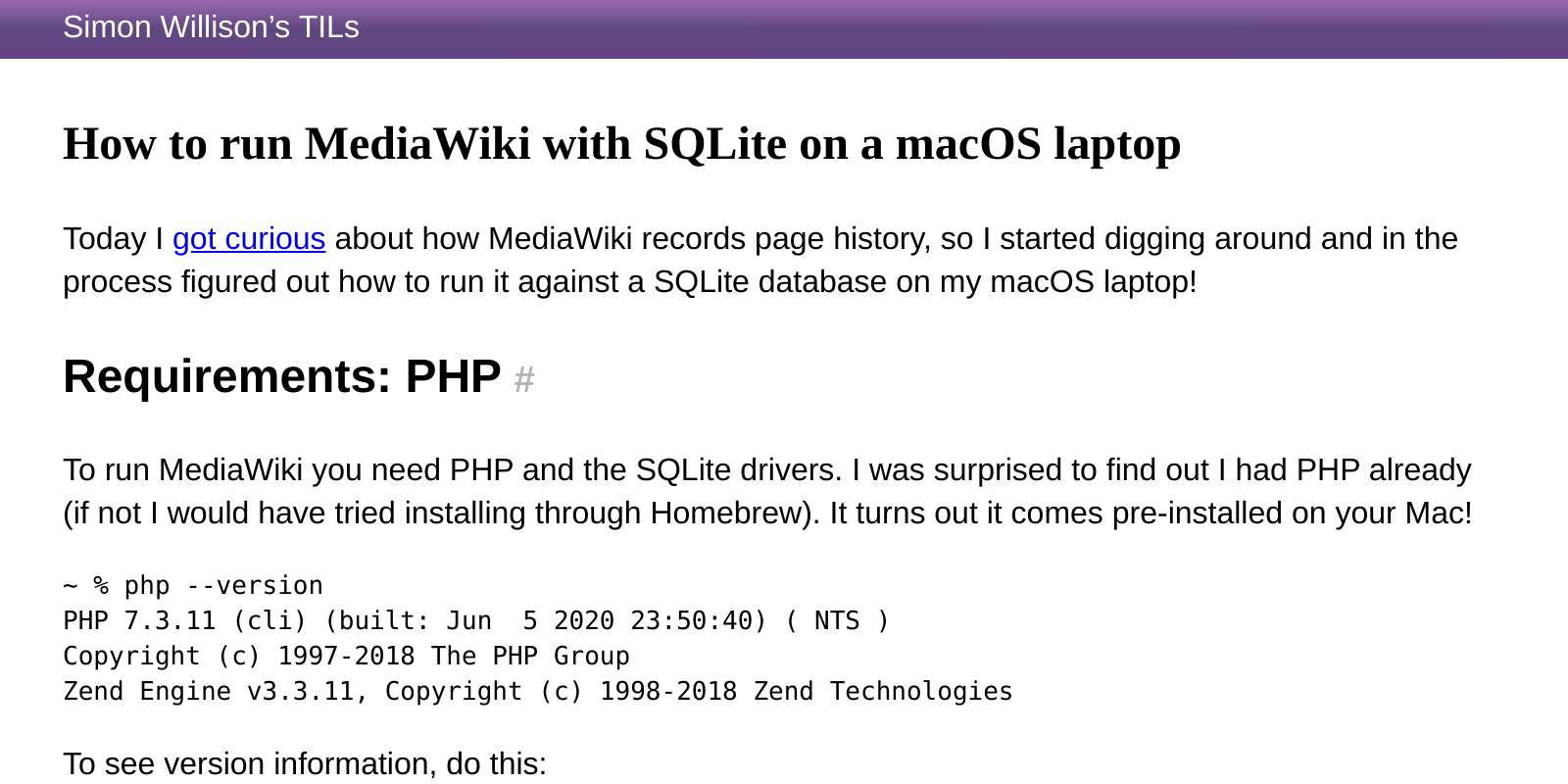How to run MediaWiki with SQLite on a macOS laptop | Simon Willison’s TILs
