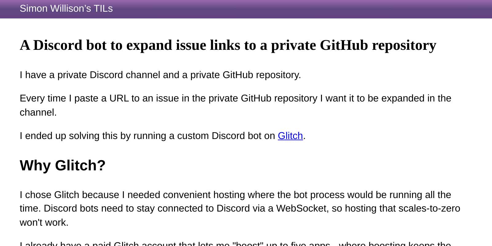A Discord Bot To Expand Issue Links To A Private Github Repository Simon Willison S Tils