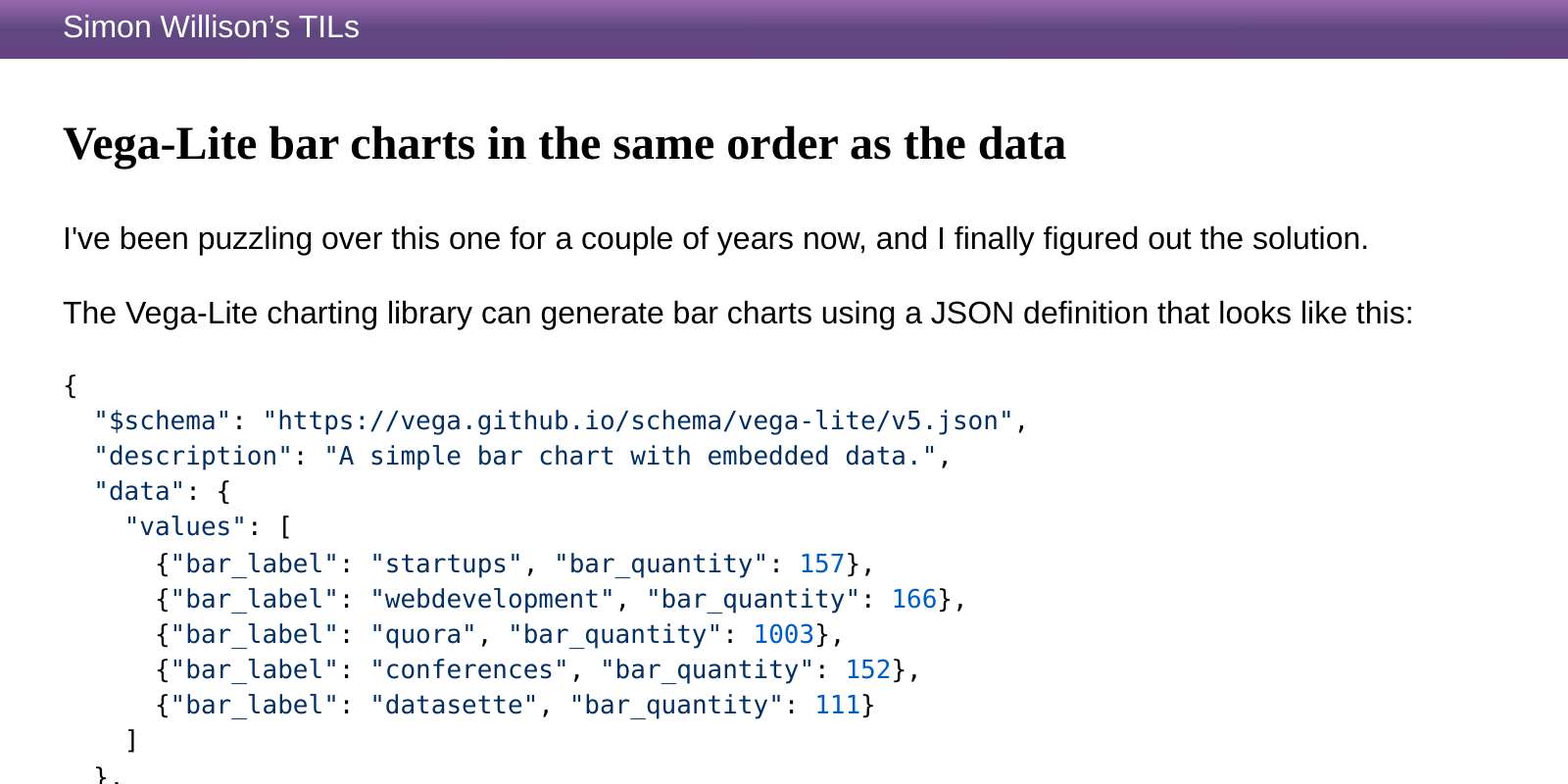 Vega-Lite bar charts in the same order as the data | Simon Willison’s TILs