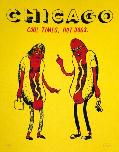 Cool times, hot dogs Screenprint by Ryan Duggan | Trampt Library