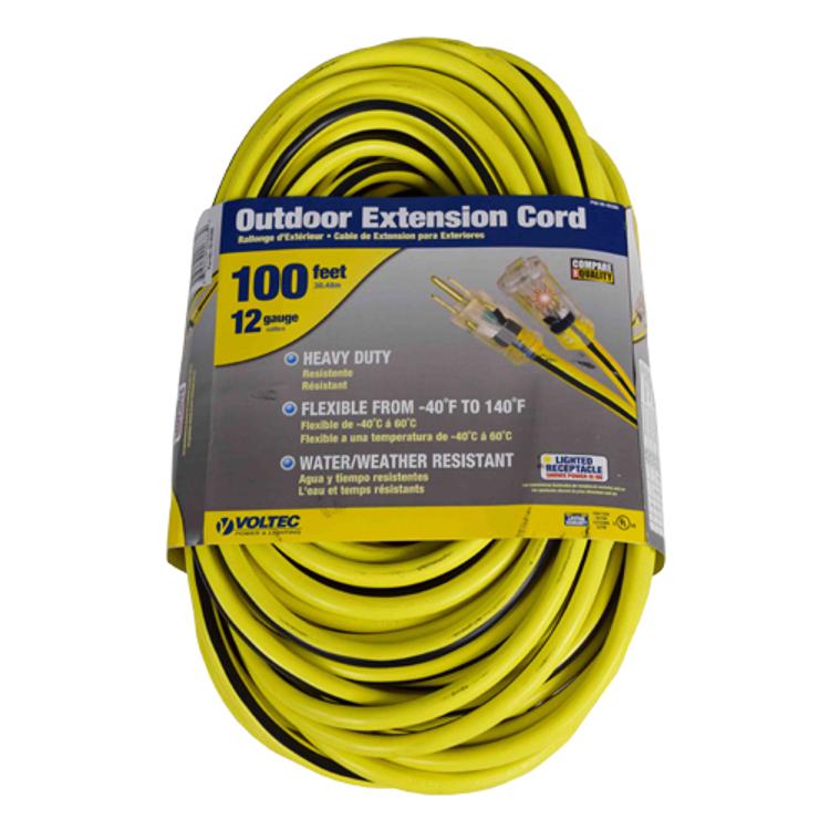 Voltec 100' Yellow 12/3 3-Conductor Lighted End Extension Cord - 300V ...
