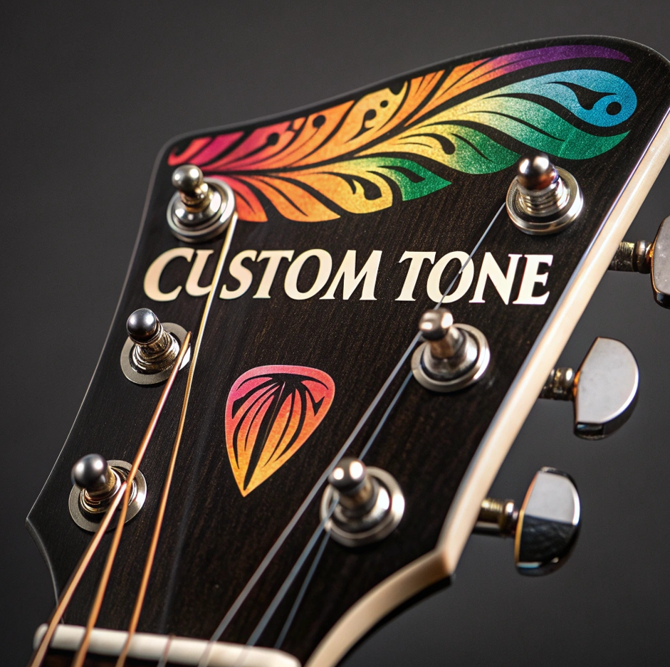 Custom Guitar Headstock Decals - DTL Dry Transfer Letters