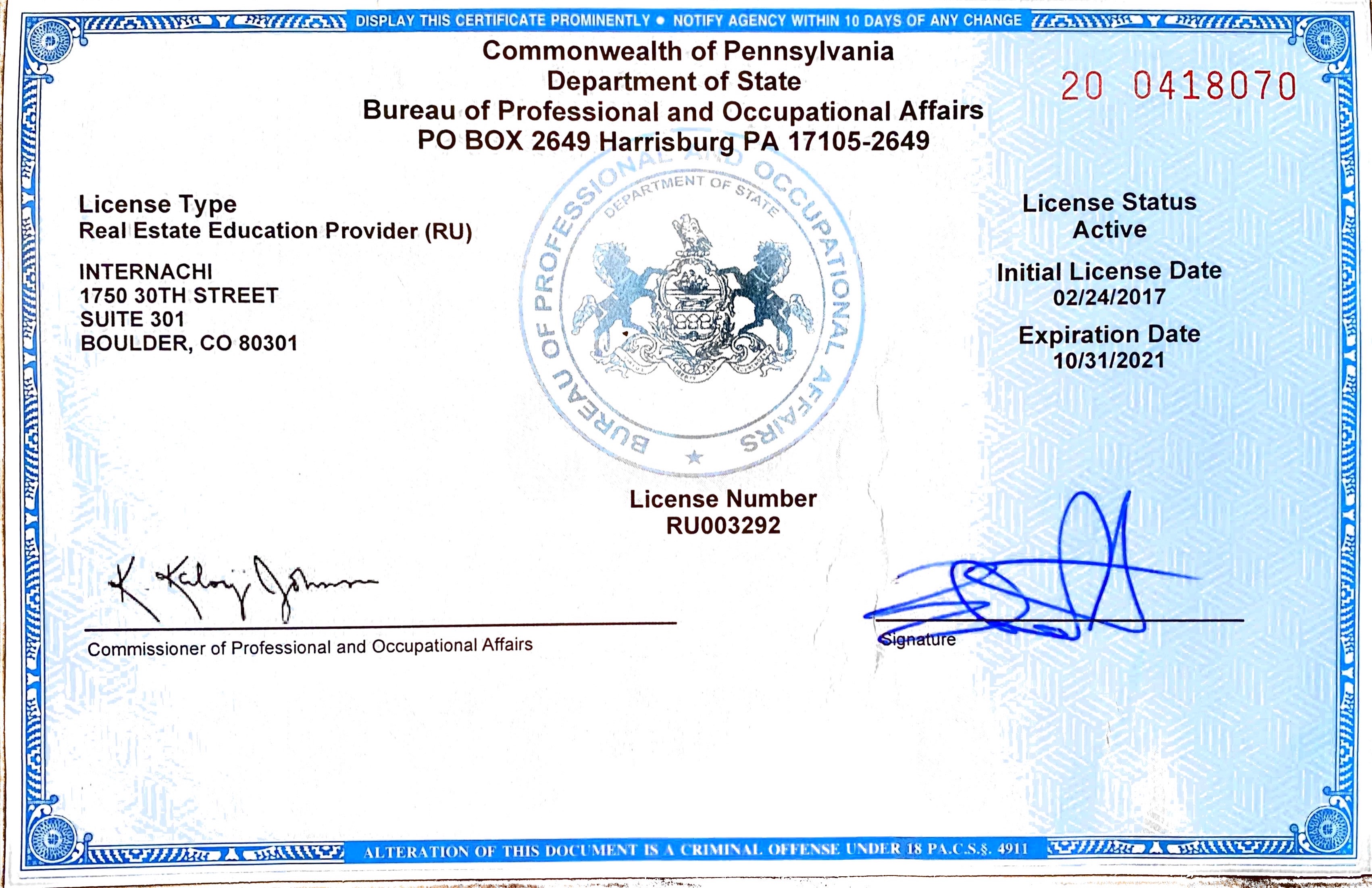 Archived Pennsylvania Real Estate Approvals - InterNACHI®
