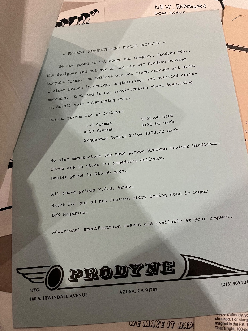 Early SE Racing & Prodyne Dealer Documents - BMXmuseum.com Forums