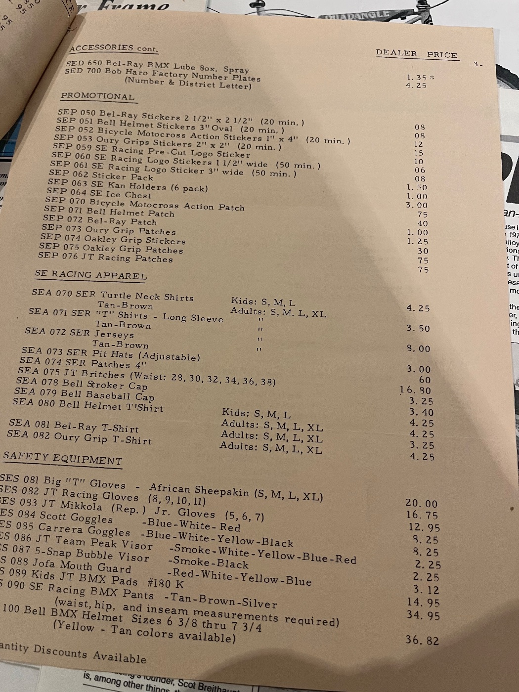 Early SE Racing & Prodyne Dealer Documents - BMXmuseum.com Forums