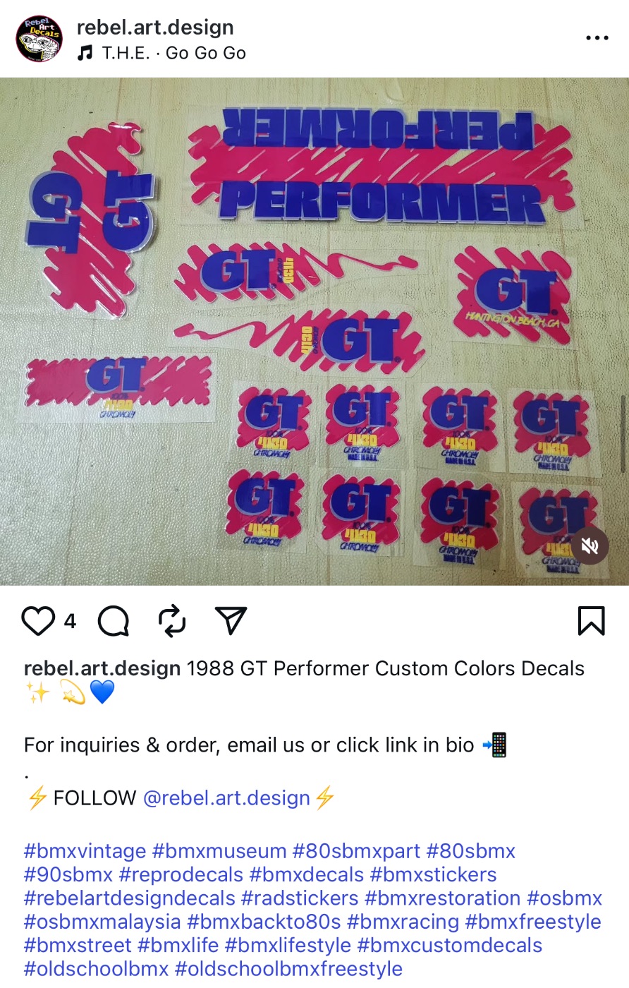 Cant Find 1988 GT Performer Decals? Any Ideas - BMXmuseum.com Forums