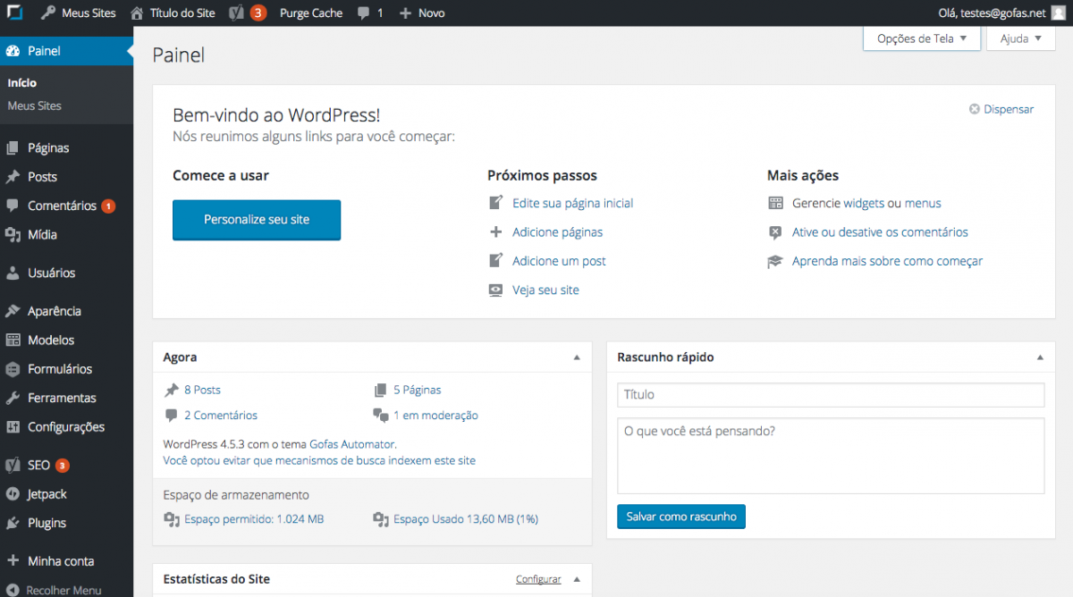 Estrutura do Painel de Controle WordPress - Gofas Software
