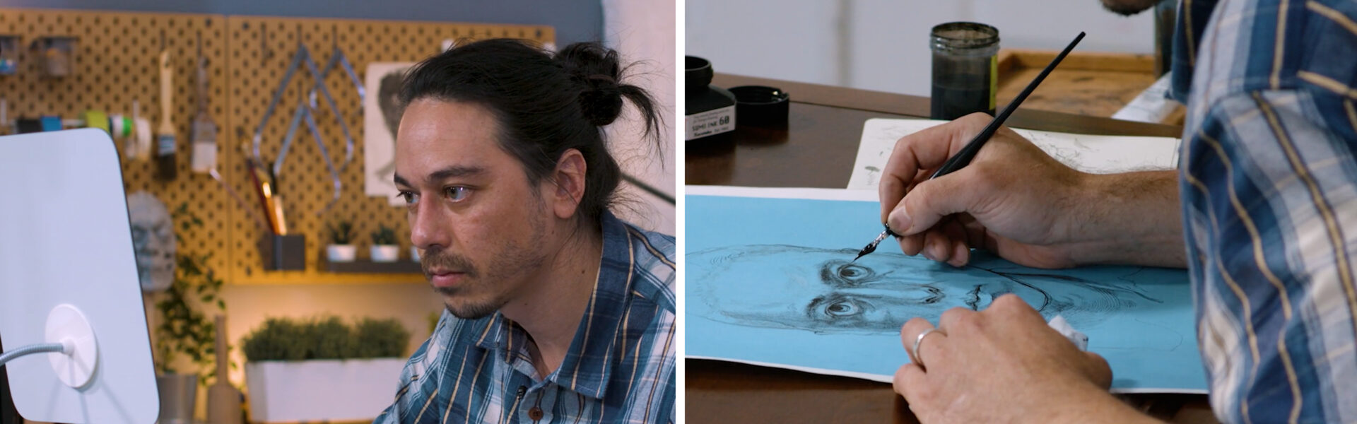 Drawing a Self-Portrait in Ink: Making Adjustment and Adding White Ink ...