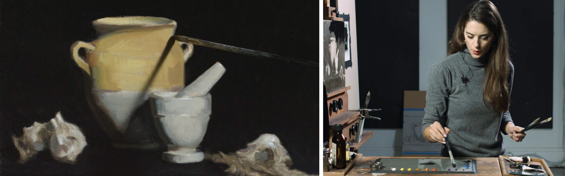 Still-life Painting of a Vase and a Mortar: Block-in | New Masters Academy