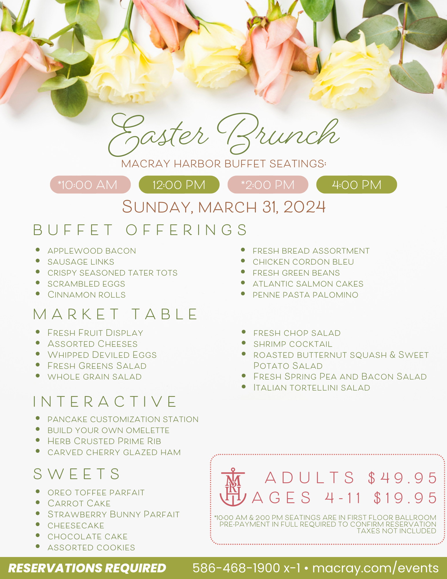 Easter Brunch 2024 12pm Seating