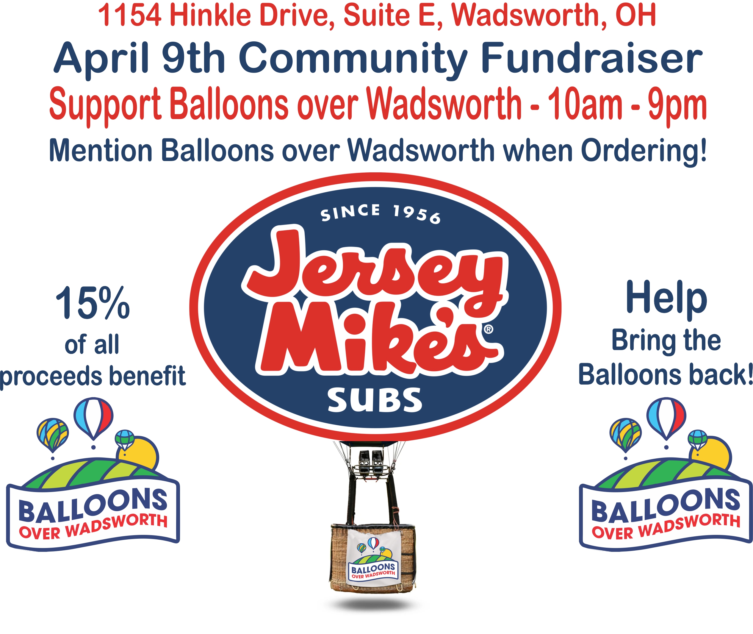 2024 Balloons over Wadsworth - Jersey Mike's Fundraiser