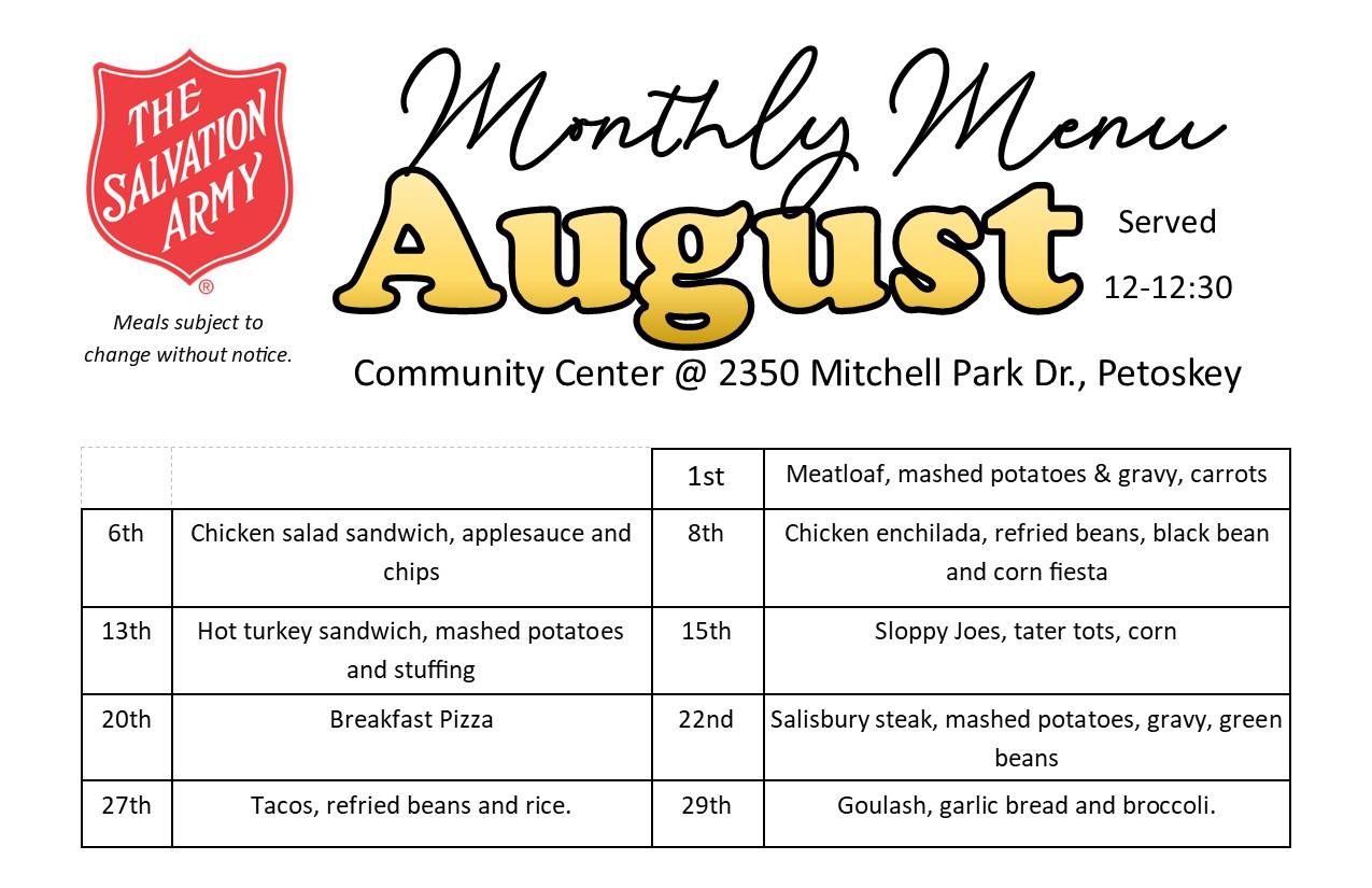 BIWEEKLY HOT LUNCHES AT THE SALVATION ARMY COMMUNITY CENTER - Petoskey ...