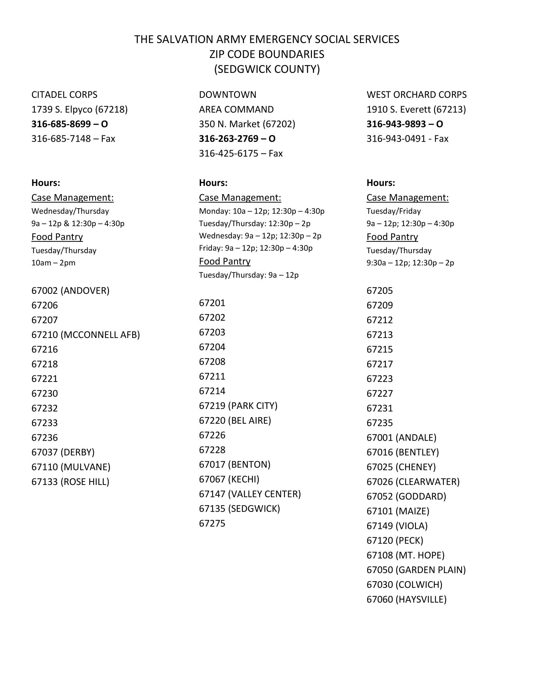 The Salvation Army Emergency Social Services Zip Code Boundaries - South Central Area Command ...