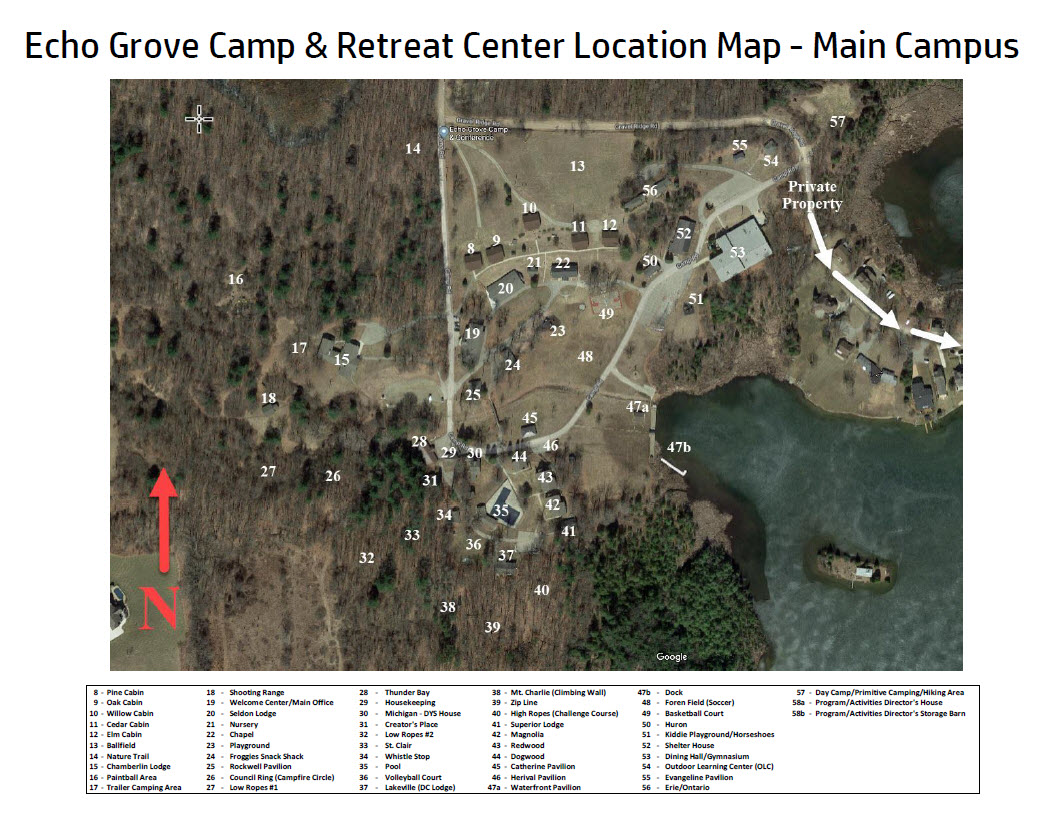 Maps of Camp and Aerial Tour - Echo Grove Camp