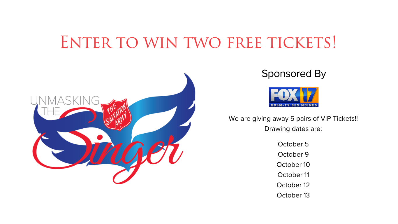 Unmasking the Singer Ticket Giveaway - The Salvation Army of Des Moines ...
