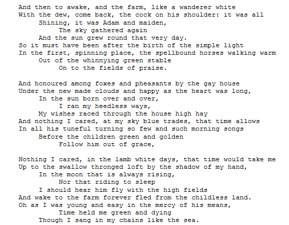 How do "Fern Hill" by Dylan Thomas and the extract from "Cider with ...