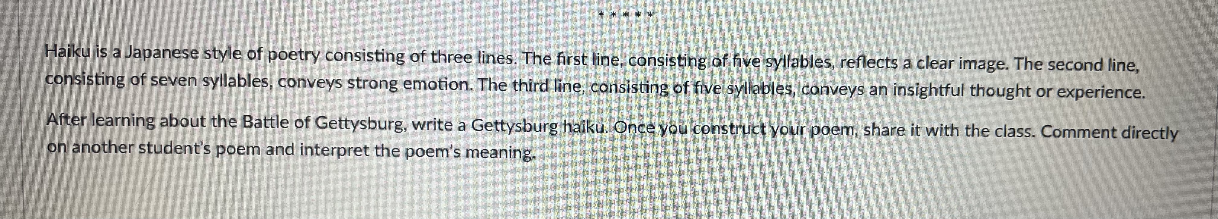 Can you write a haiku about the Battle of Gettysburg? - eNotes.com