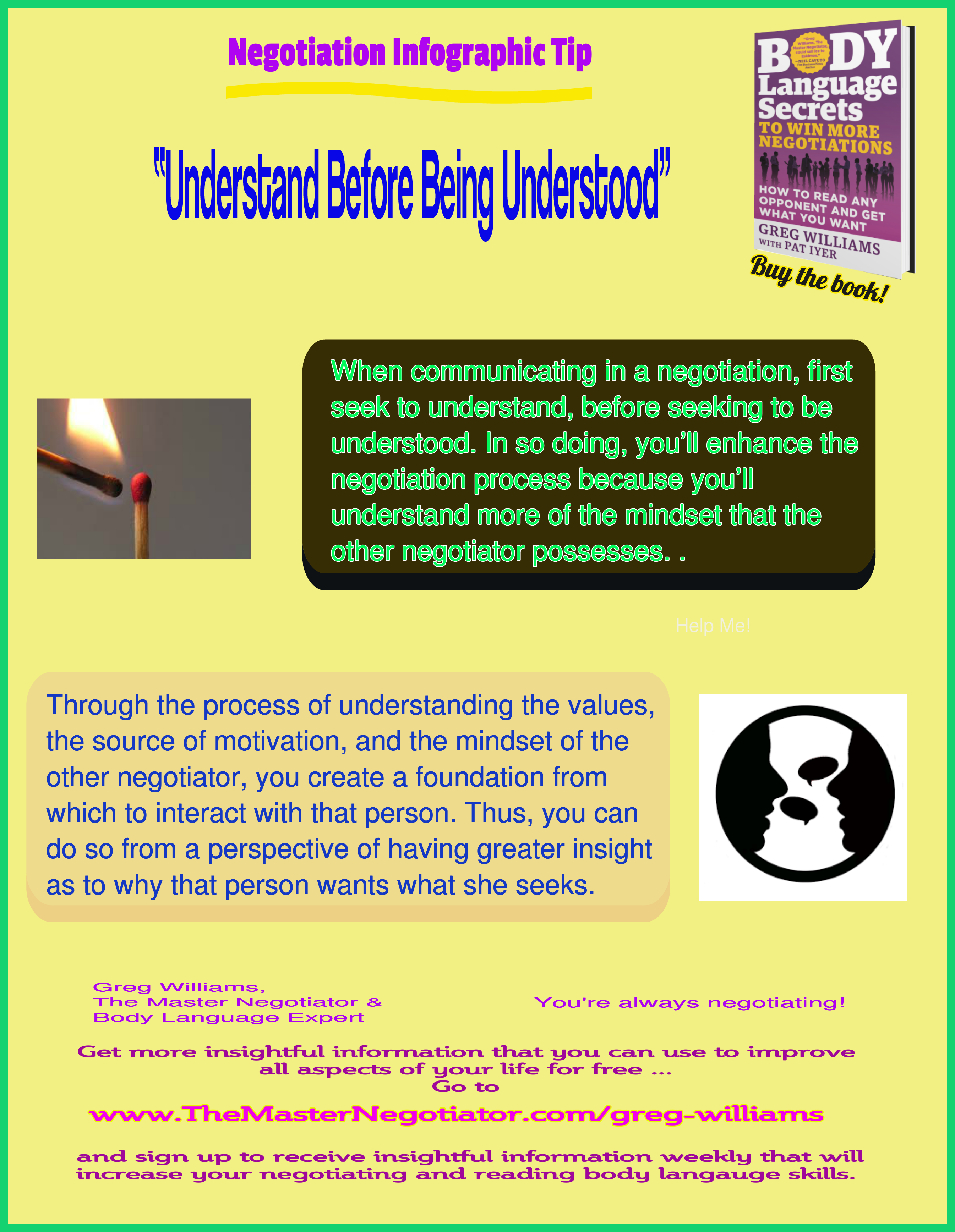"Understand Before Seeking To Be Understood" Negotiation Infographic Tip
