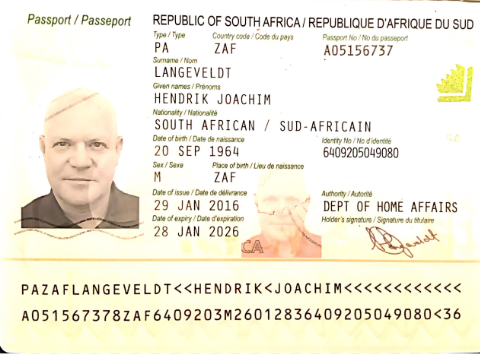 hendrik joachim langeveldt rsa passport | Youzign