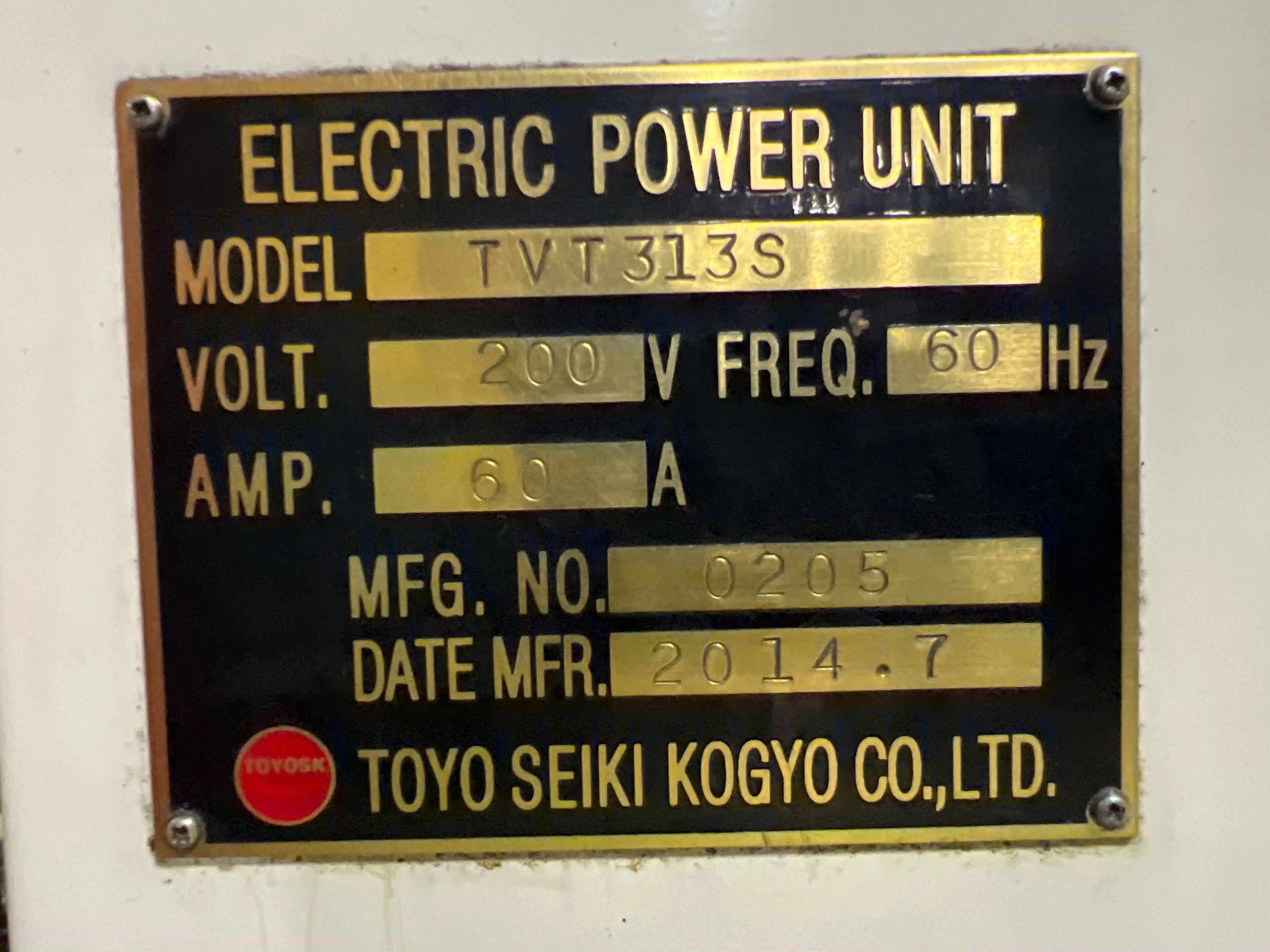 2014 TOYOSK TVT313S VERTICAL MACHINING CENTER