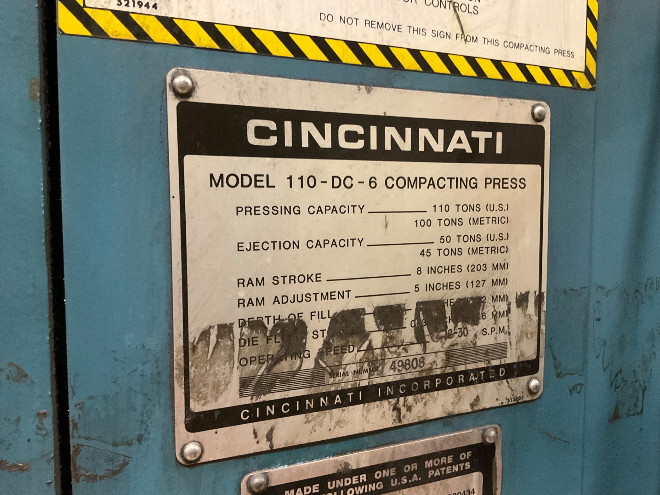 CINCINNATI 110-DC-6 110 TON COMPACTING PRESS