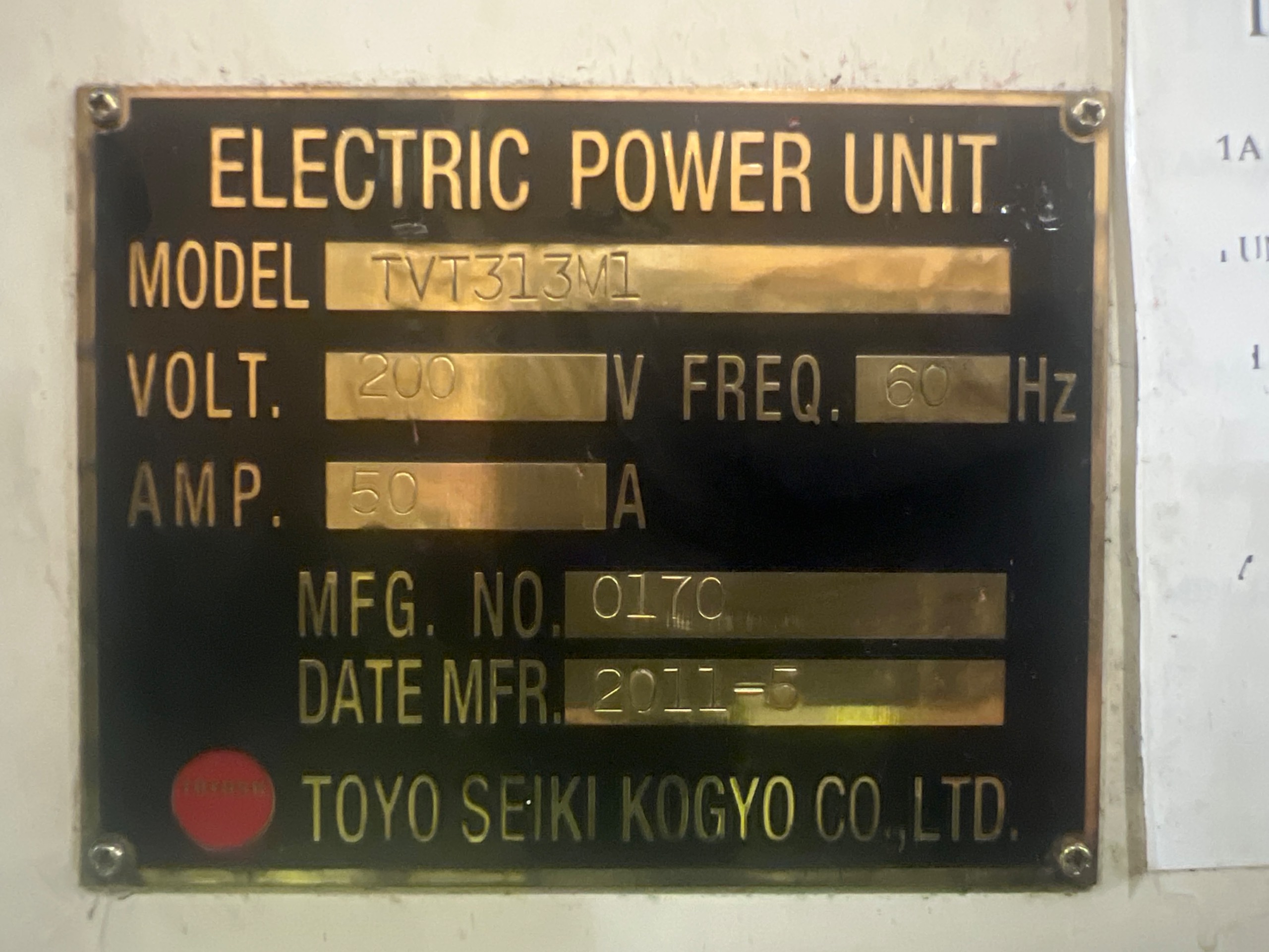 2011 TOYOSK TVT313M1 VERTICAL MACHINING CENTER For Sale | Aucto