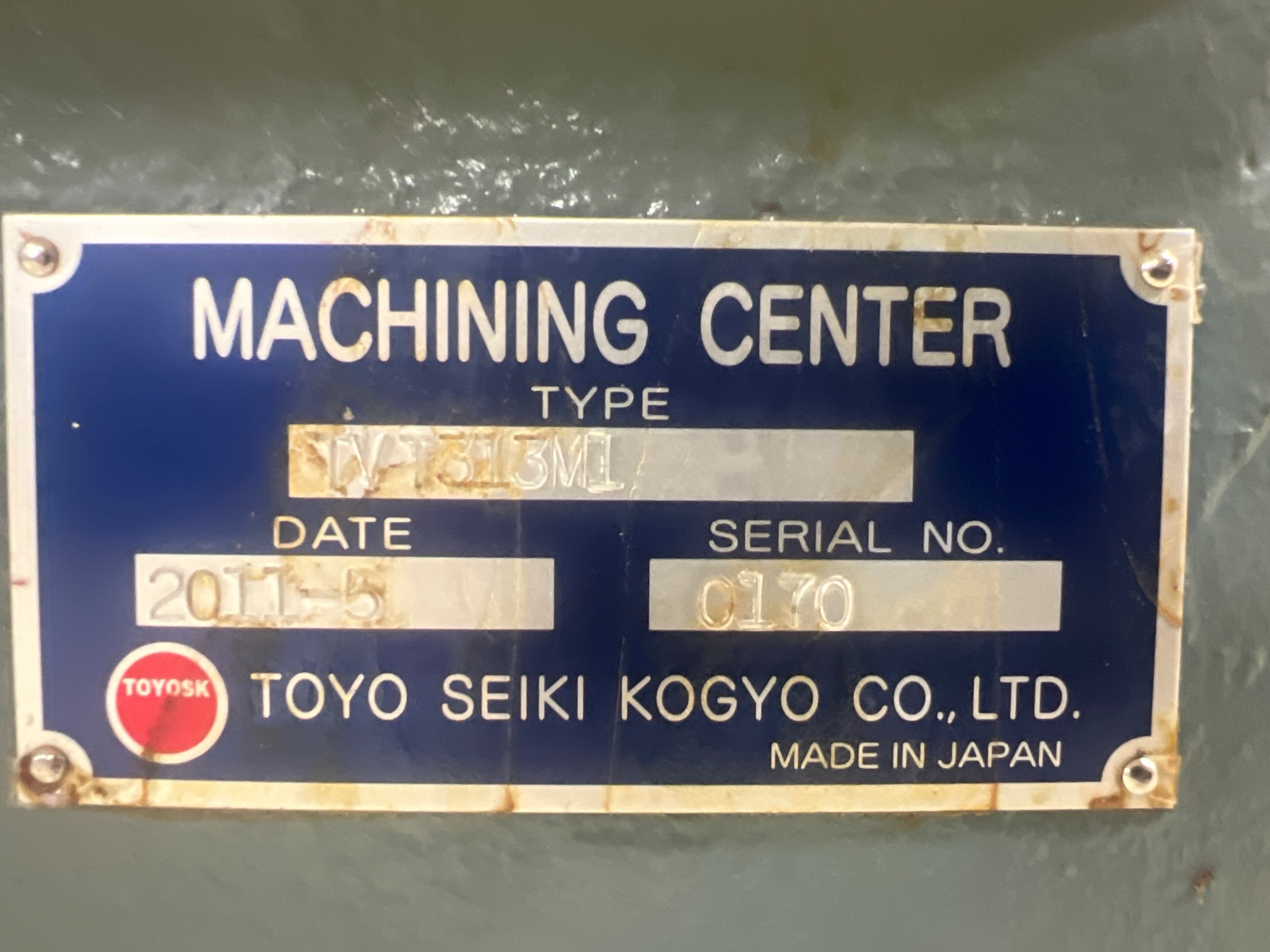 2011 TOYOSK TVT313M1 VERTICAL MACHINING CENTER For Sale | Aucto
