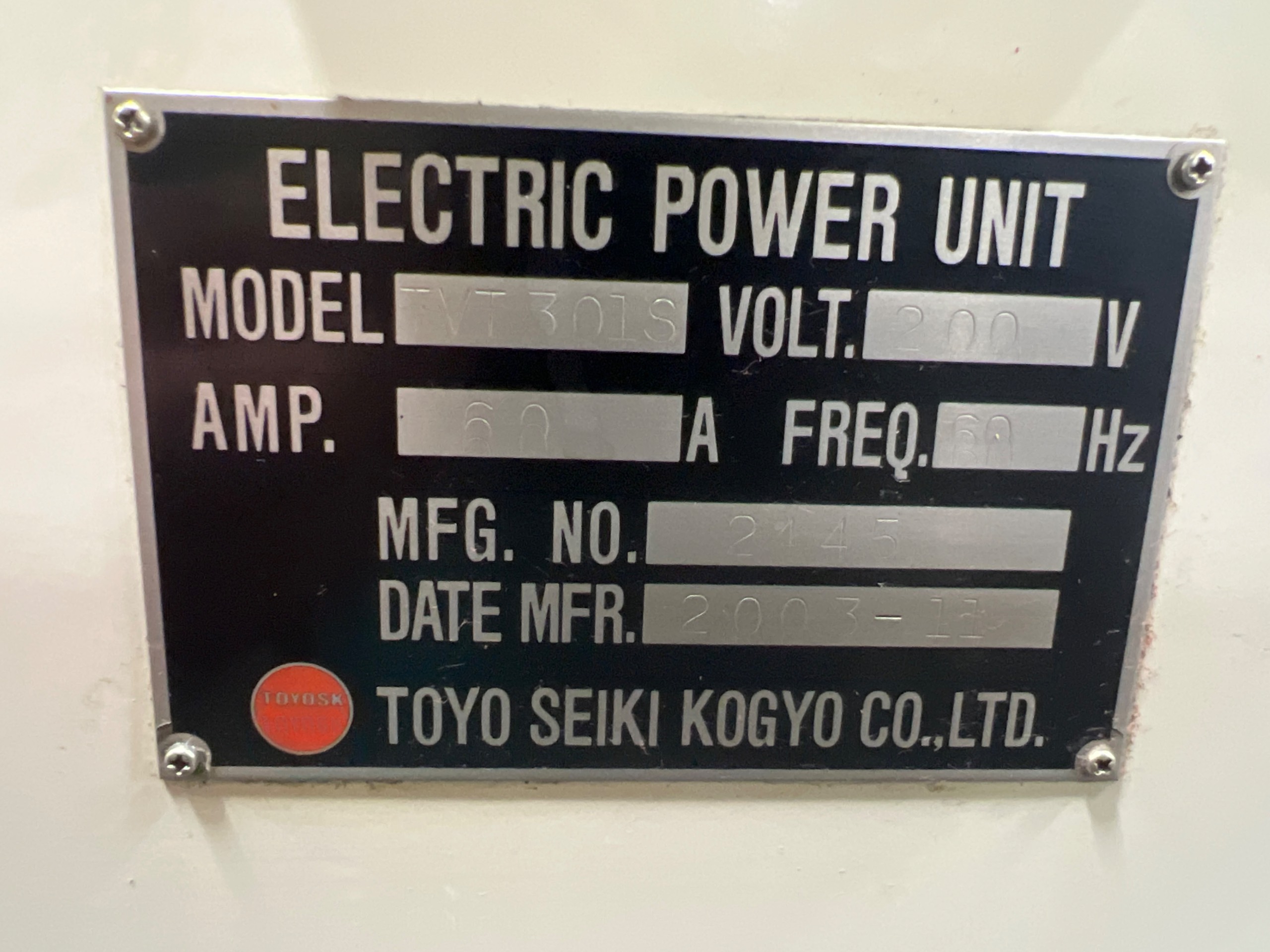 2003 TOYOSK TVT301S VERTICAL MACHINING CENTER For Sale | Aucto