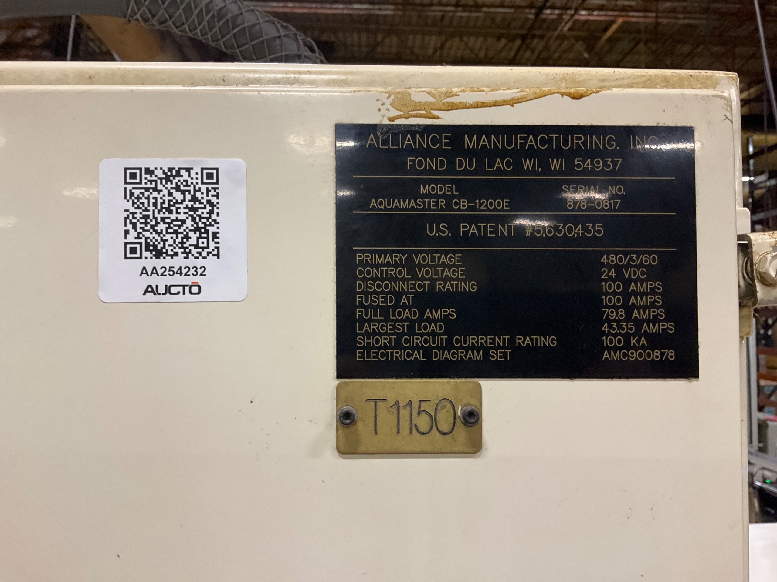 ALLIANCE MANUFACTURING AQUAMASTER CB-1200E PARTS WASHING MACHINE For Sale | Aucto