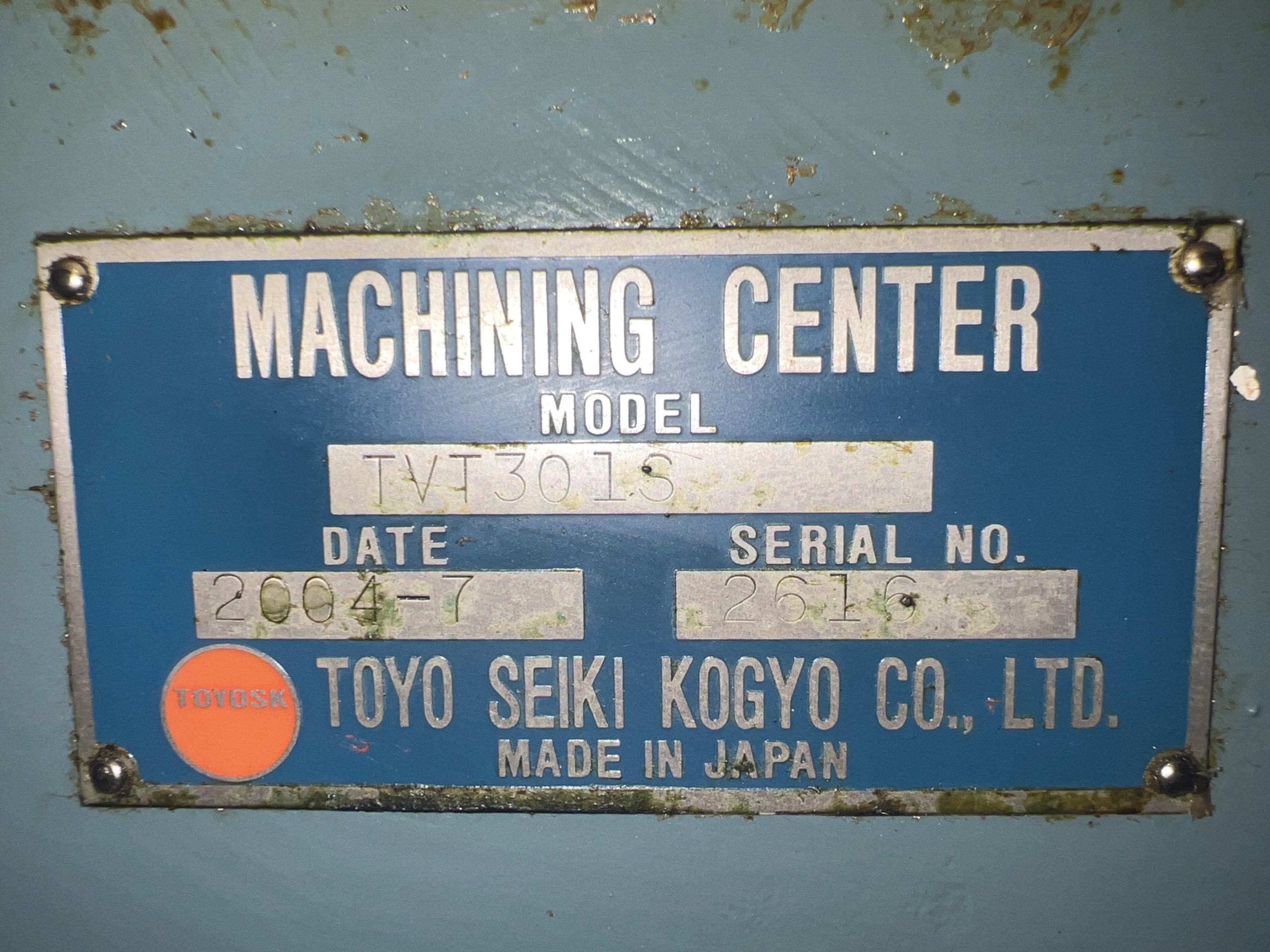 2004 TOYOSK TVT301S VERTICAL MACHINING CENTER For Sale | Aucto