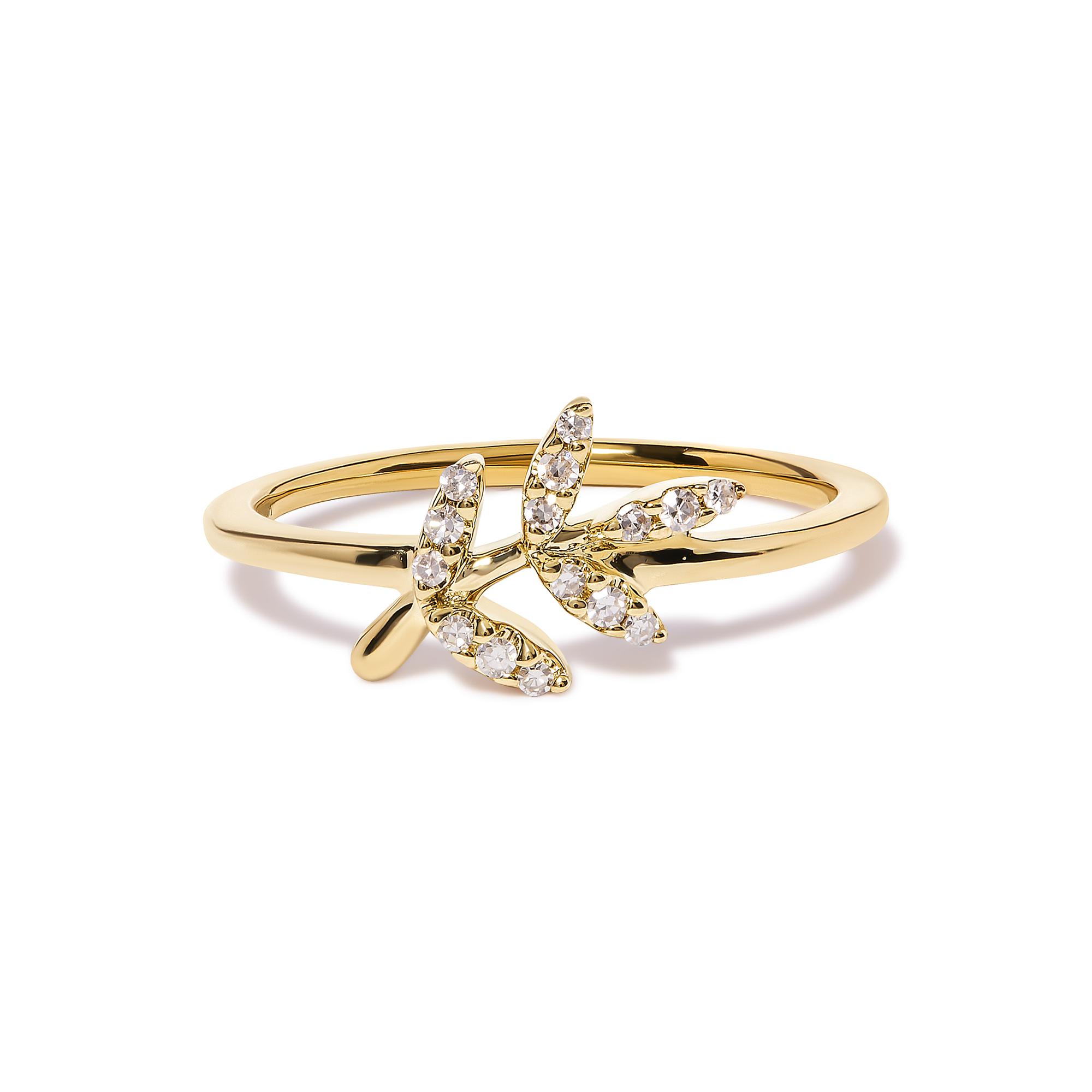 10K Yellow Gold 1/10 Cttw Diamond Leaf and Branch Ring (H-I, I1-I2) | eBay