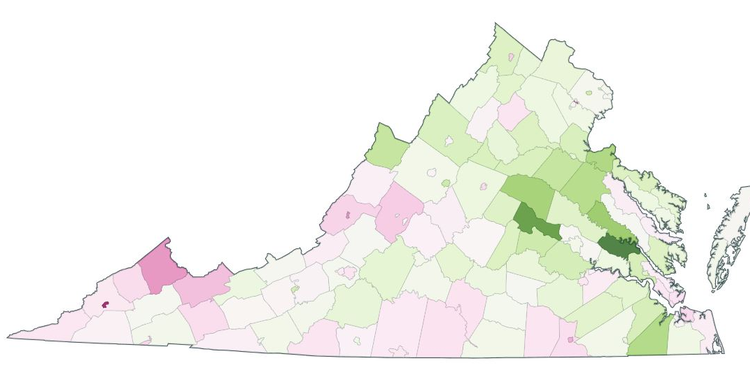 Virginia Population Change by Locality