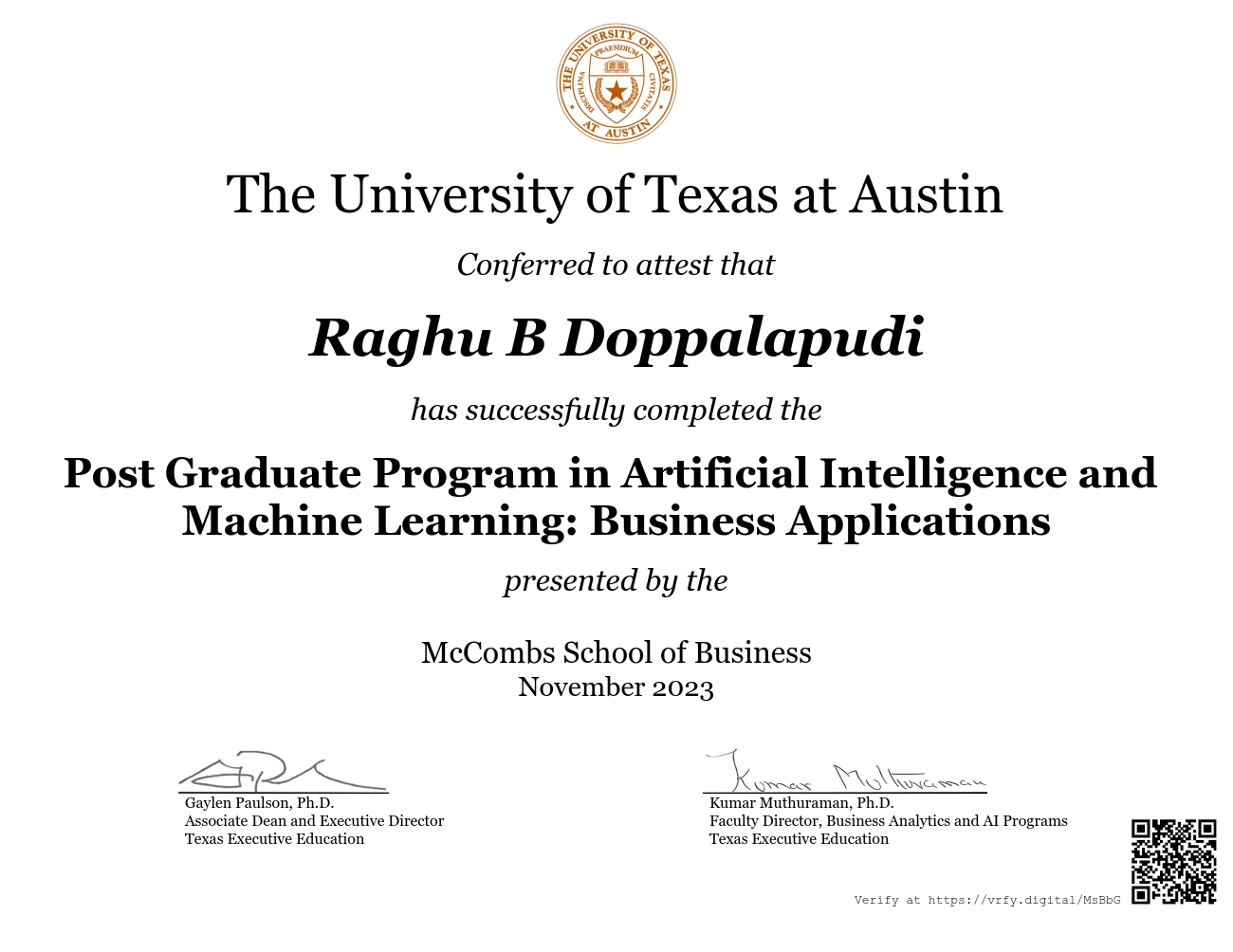 University of Texas-Austin, Digital Verification