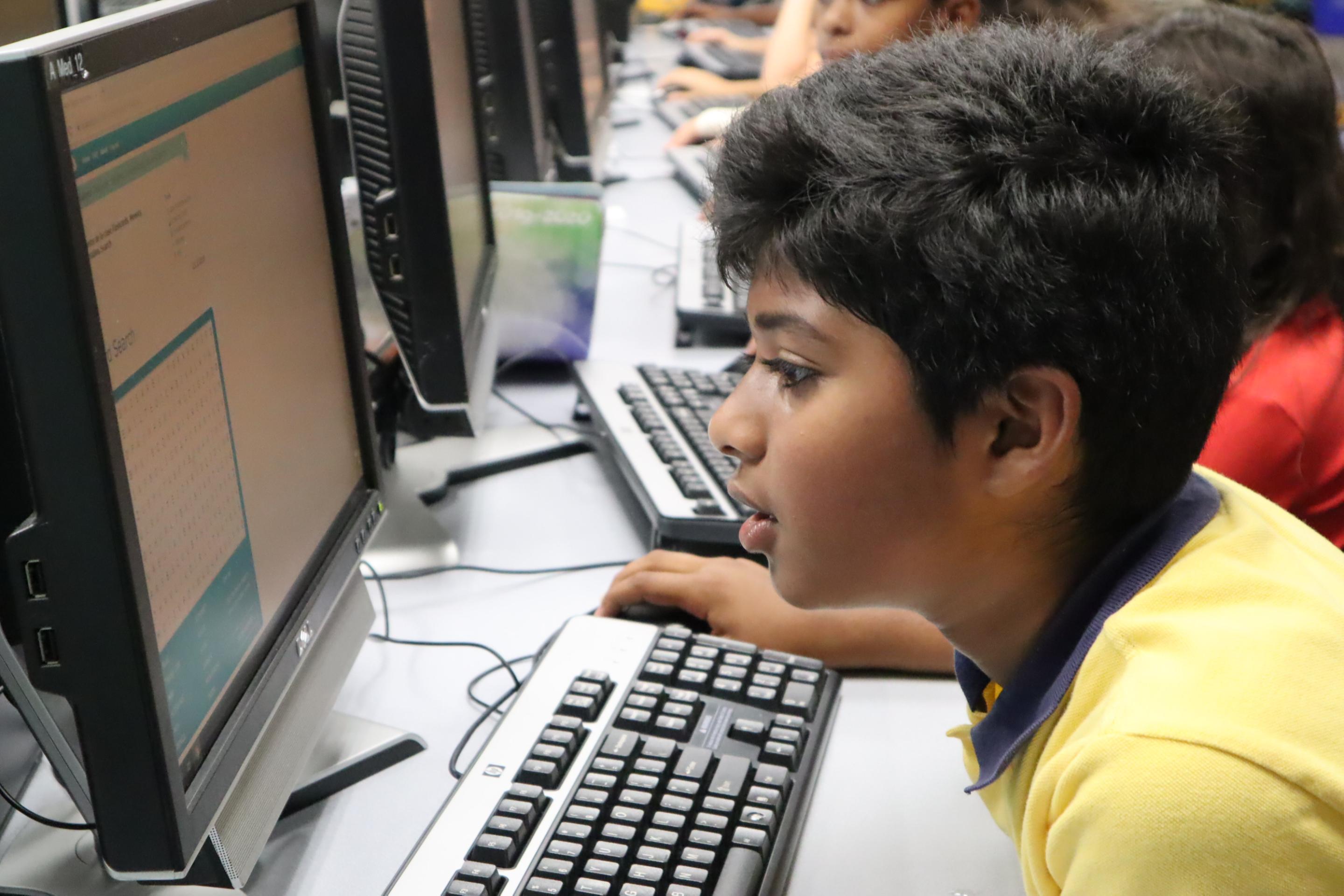 Indian School Children With Computer