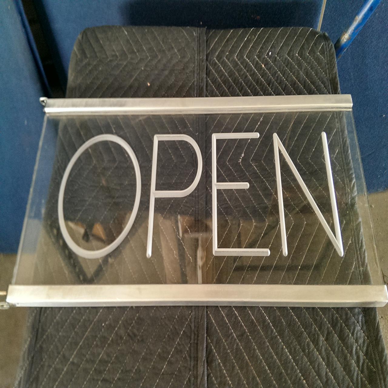 Lot #104: Etched Glass LED Edge Lit "Open" Sign - WireBids
