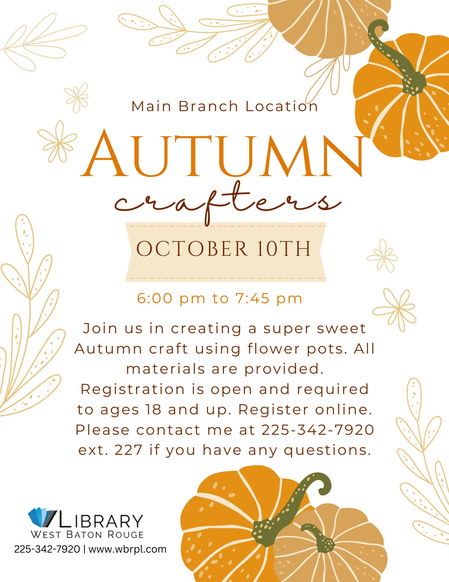 Events from September 30th – October 15th – West Baton Rouge Parish Library