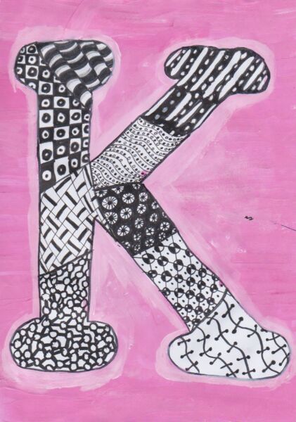 Letter K Zentangle - Paints and fine liners