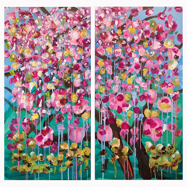 Weeping Blossom Tree - Original Diptych Painting - Acrylic on deep edge ...