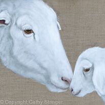 Paintings by Cathy Stringer of animals and children