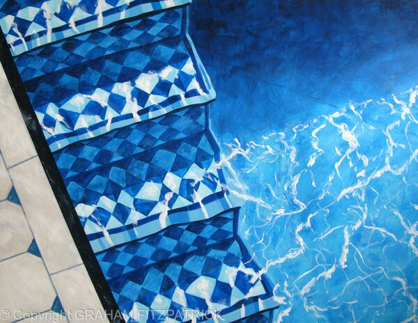 Pool Steps - Original painting - acrylic on canvas