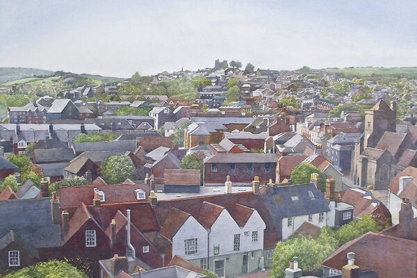 Lewes from Chapel Hill - Watercolour
